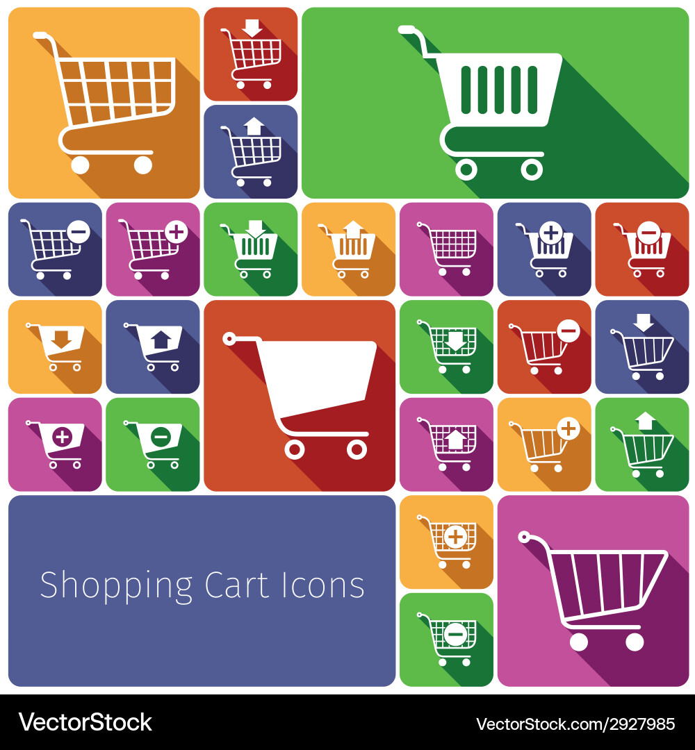 Shopping cart icons set flat Royalty Free Vector Image