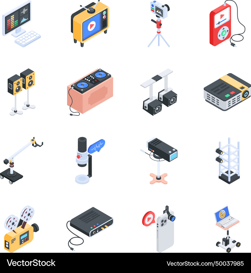 Video production handy isometric icons Royalty Free Vector