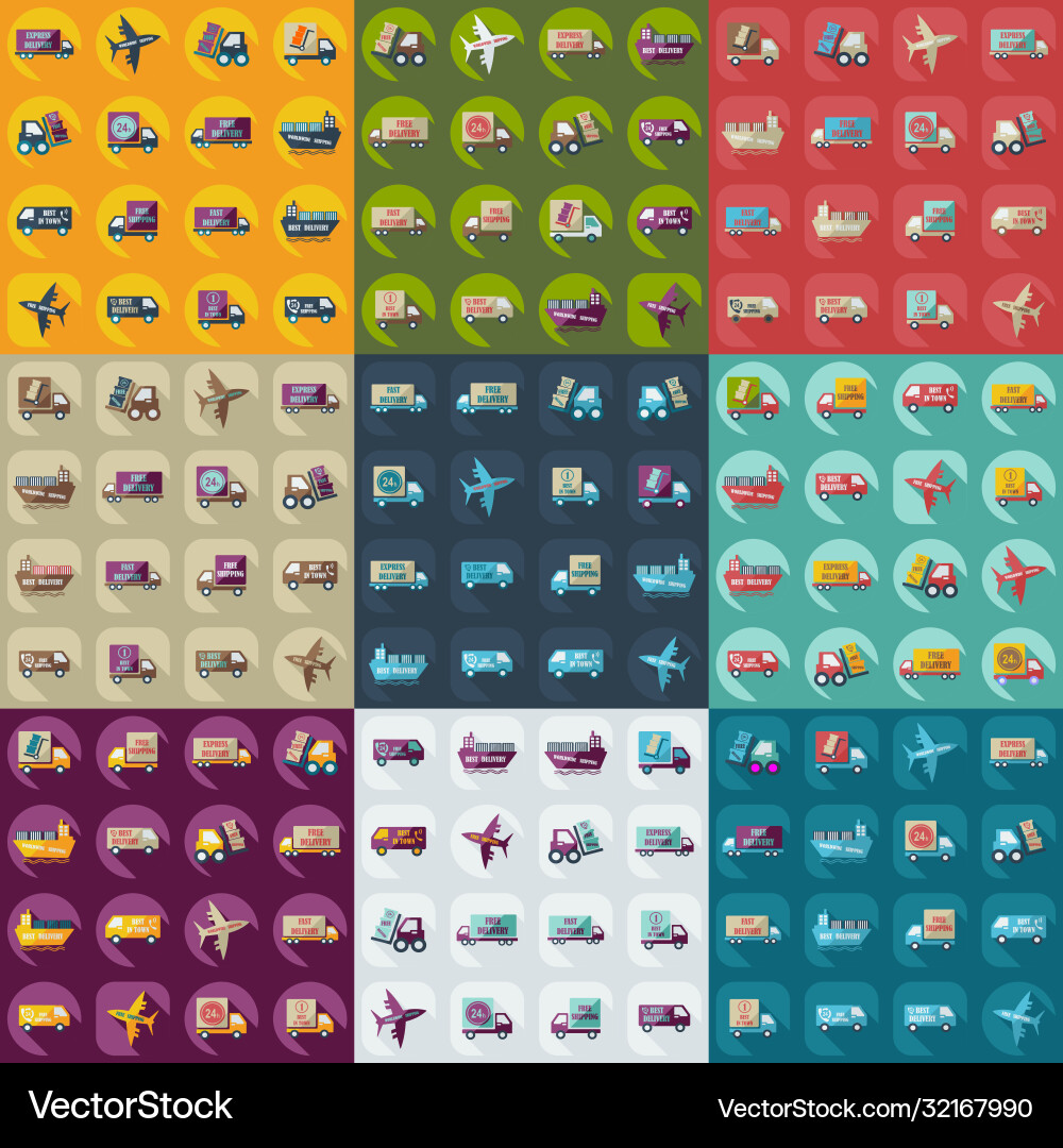 Assembly icons transport delivery set Royalty Free Vector