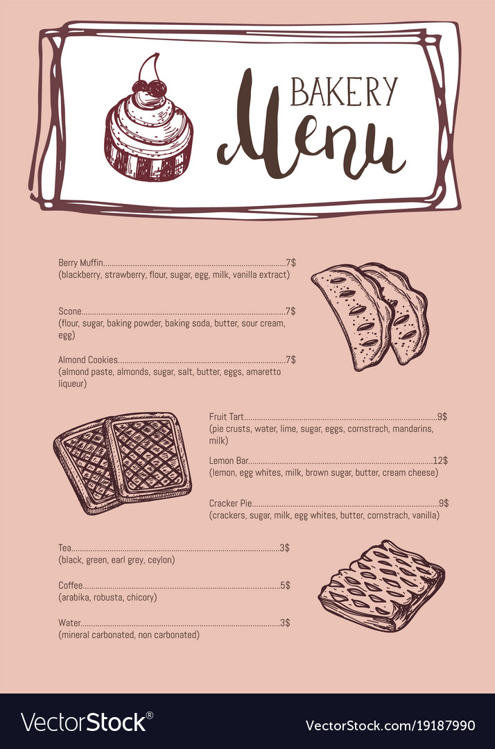 Bakery Vintage Restaurant Menu Template Royalty Free Vector