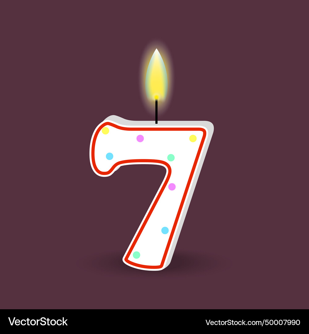 Birthday number seven candle with fire 3d number Vector Image
