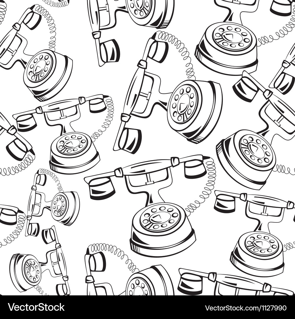 Black and white contour phone seamless Royalty Free Vector