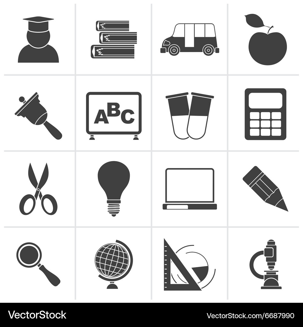 Black education and school icons Royalty Free Vector Image