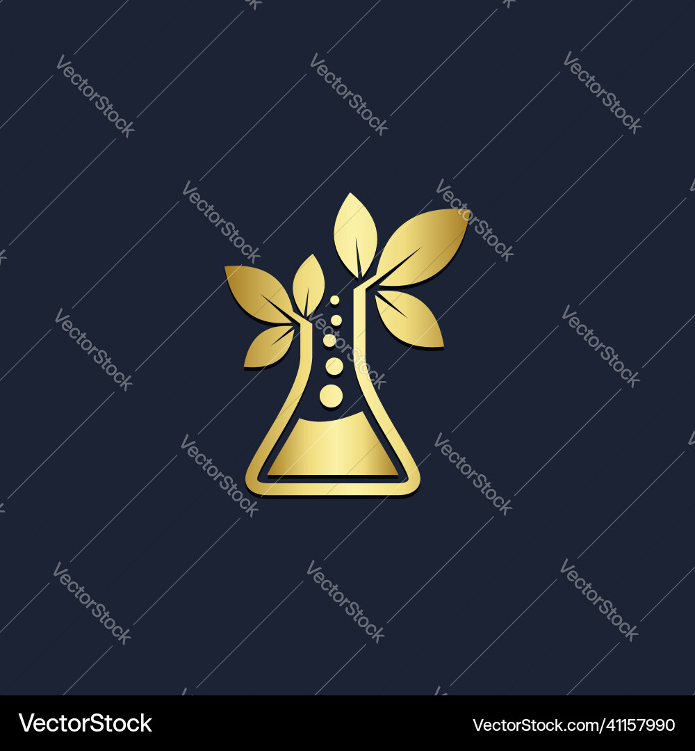 Bottle lab bio organic gold logo Royalty Free Vector Image