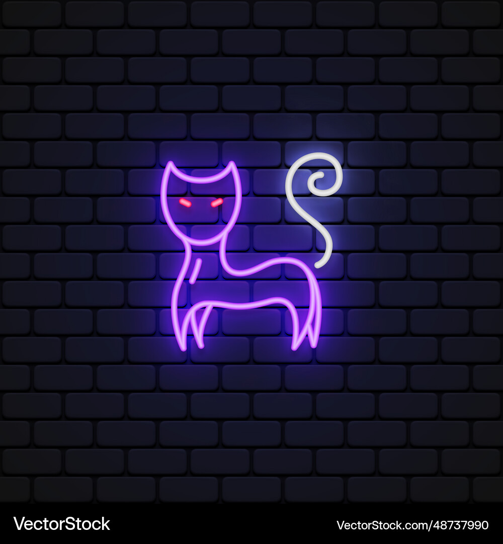 Cat icon in neon style on light background Vector Image