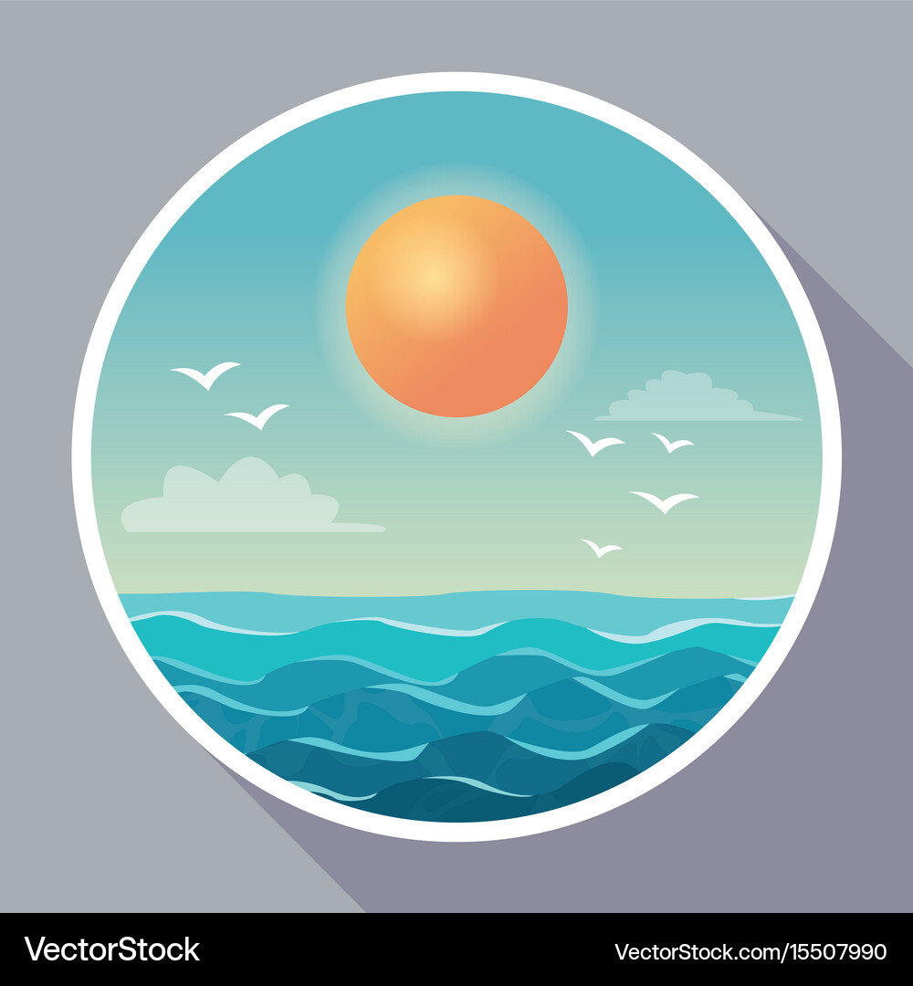Colorful poster with circular frame sky ocean Vector Image