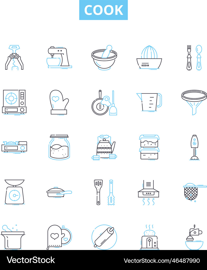 Cook line icons set clean prep chop Royalty Free Vector