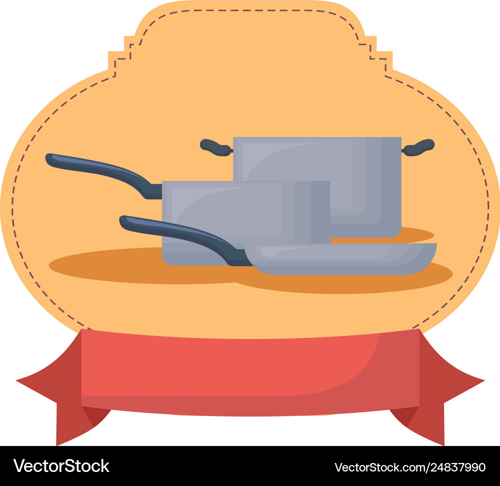 Cookware set pot soup grill pan banner emblem Vector Image