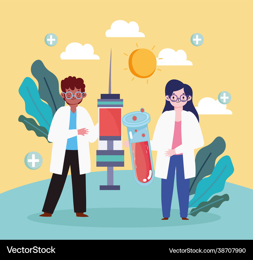 Doctors with vaccine syringe Royalty Free Vector Image