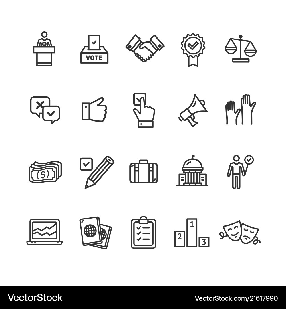 Election signs black thin line icon set Royalty Free Vector