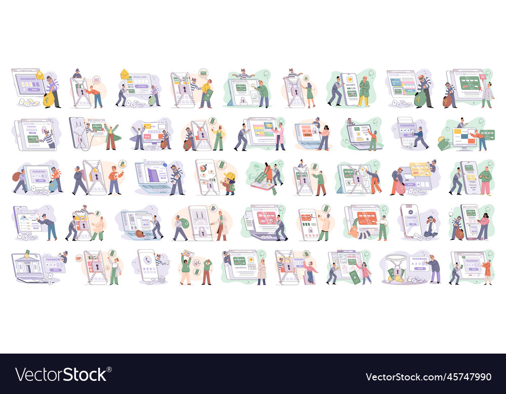 Hacker activity big set hacking computer Vector Image