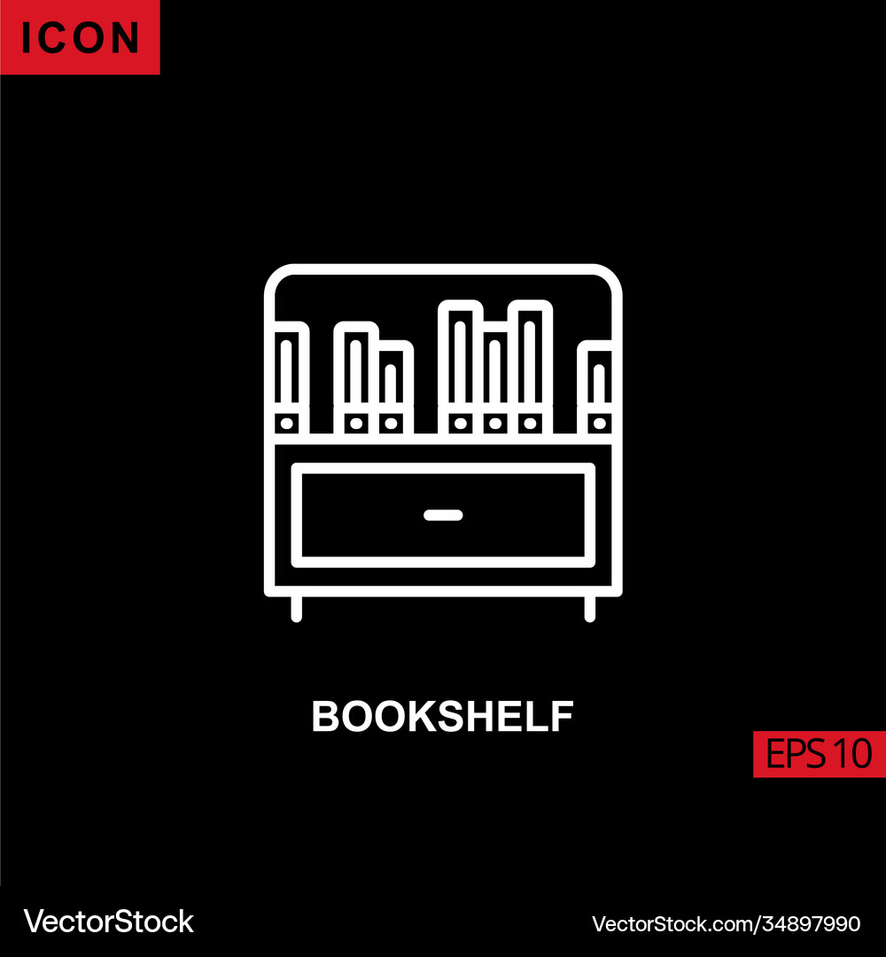 Icon bookshelf with drawer and cupboard on black Vector Image