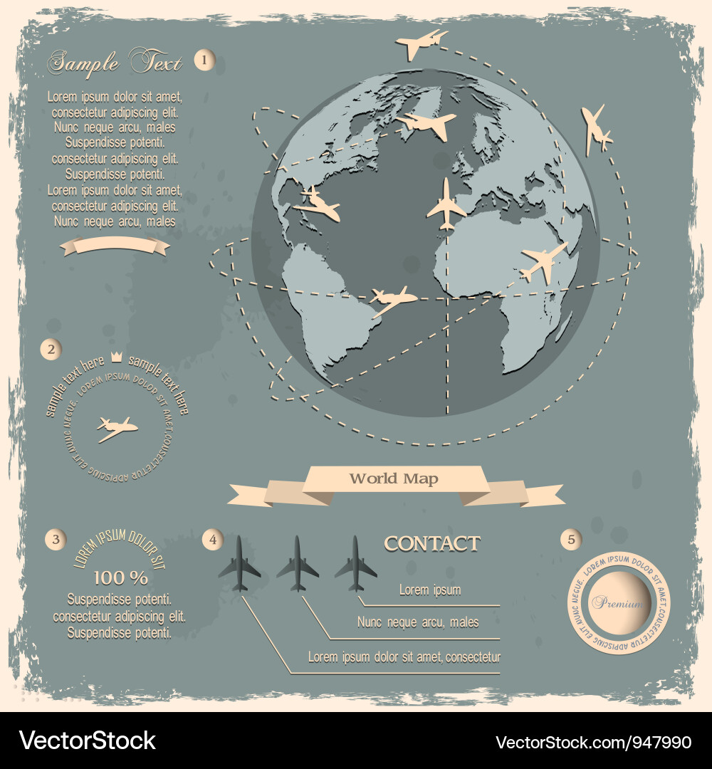 Retro style design with aircrafts and globe Vector Image