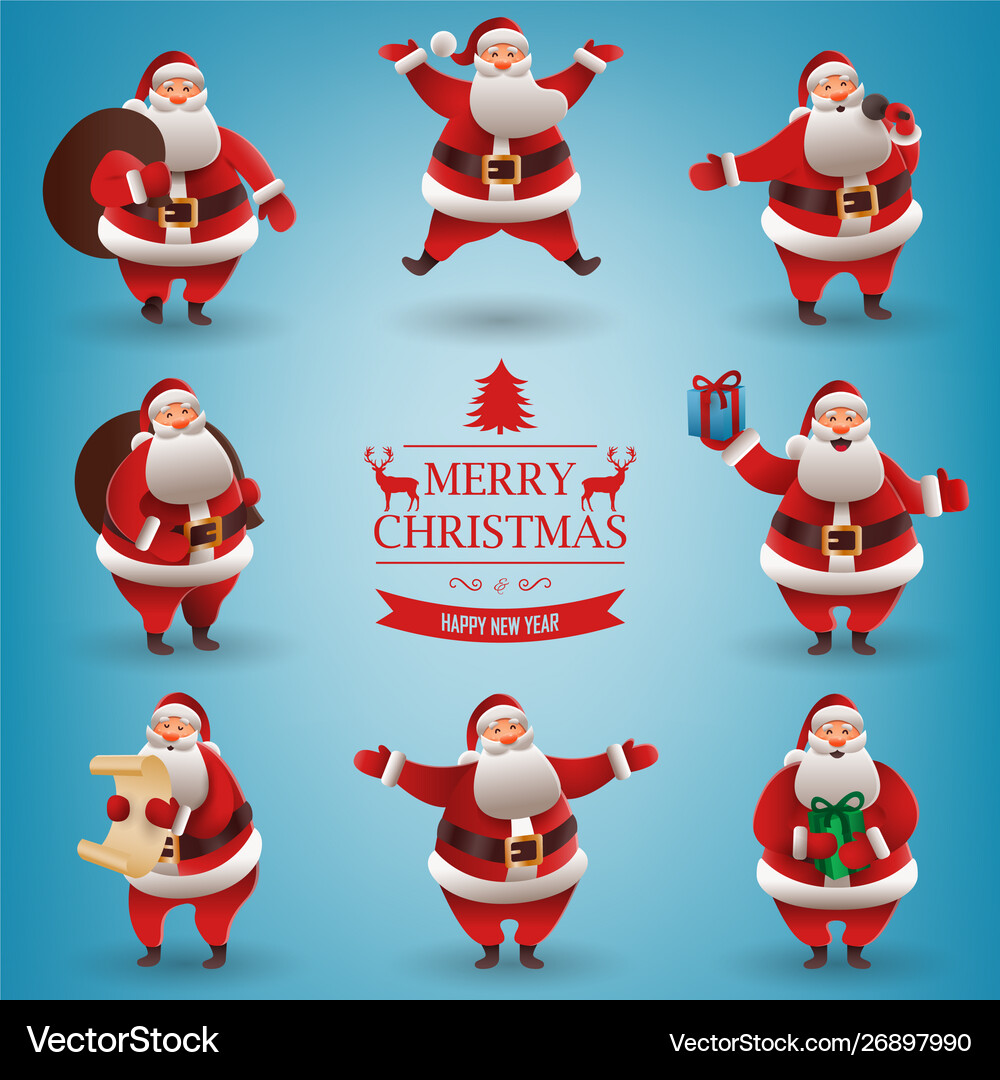 Santa claus christmas character set Royalty Free Vector