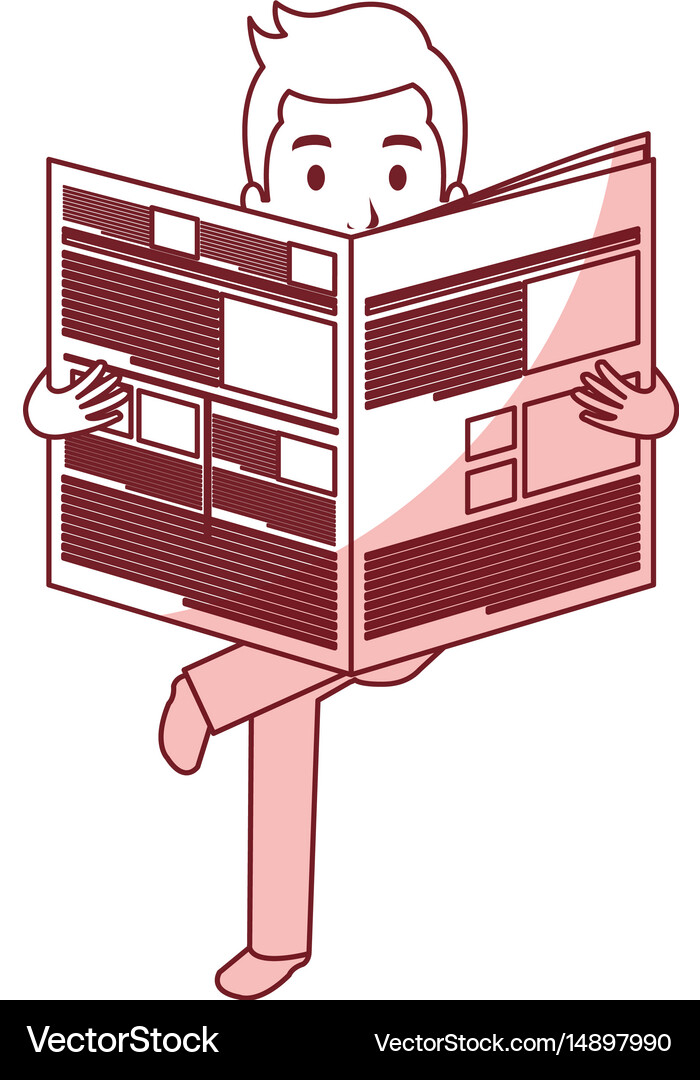 Young man reading newspaper avatar character Vector Image