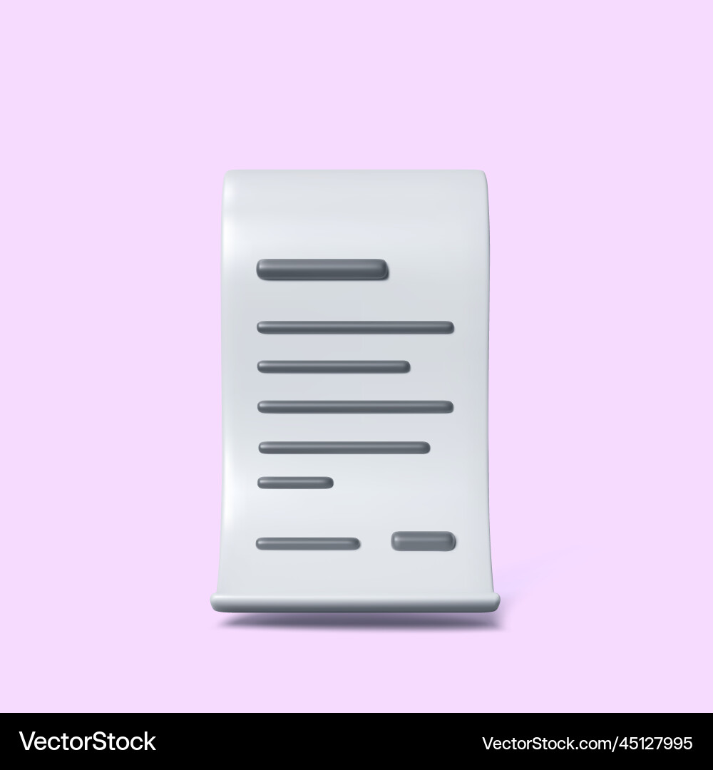 3d receipt in cartoon style bill icon front view Vector Image