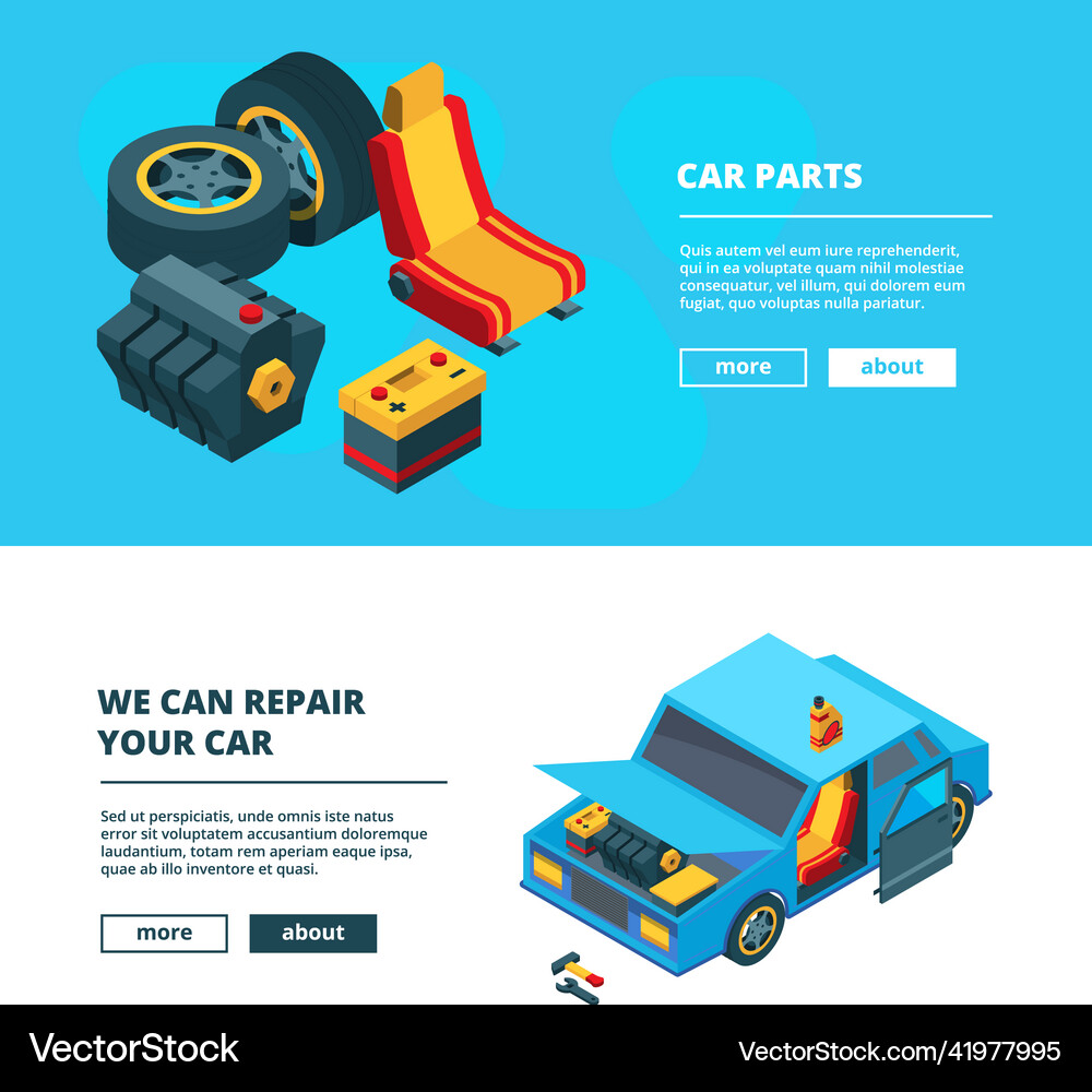 Car parts banners auto service with specific Vector Image