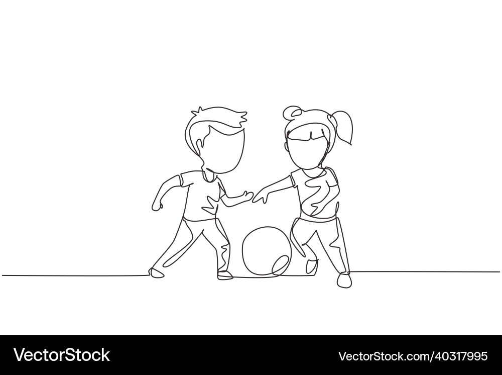 Continuous one line drawing boy and girl playing Vector Image