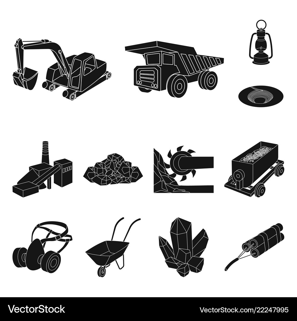 Mining industry black icons in set collection Vector Image