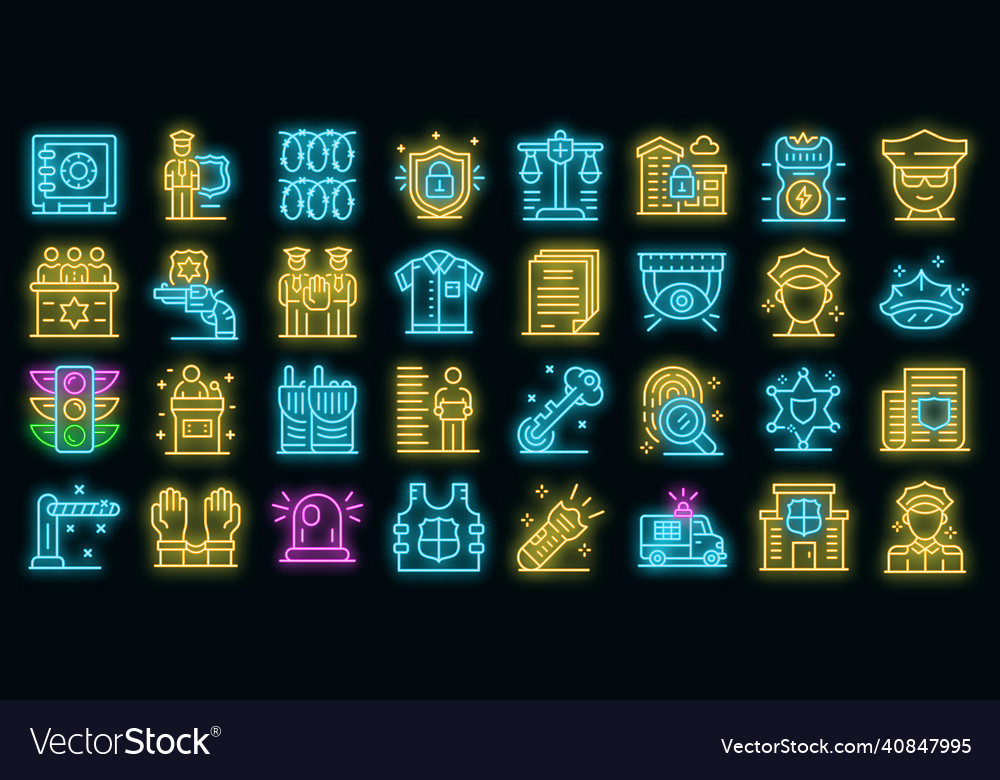 Policeman icons set neon Royalty Free Vector Image Policeman icons set neon Royalty Free Vector Image