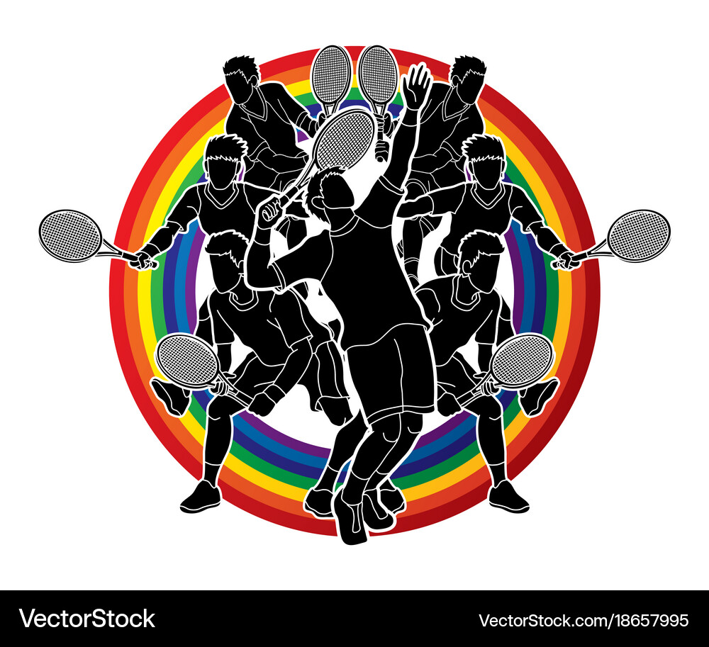 Tennis players men action Royalty Free Vector Image
