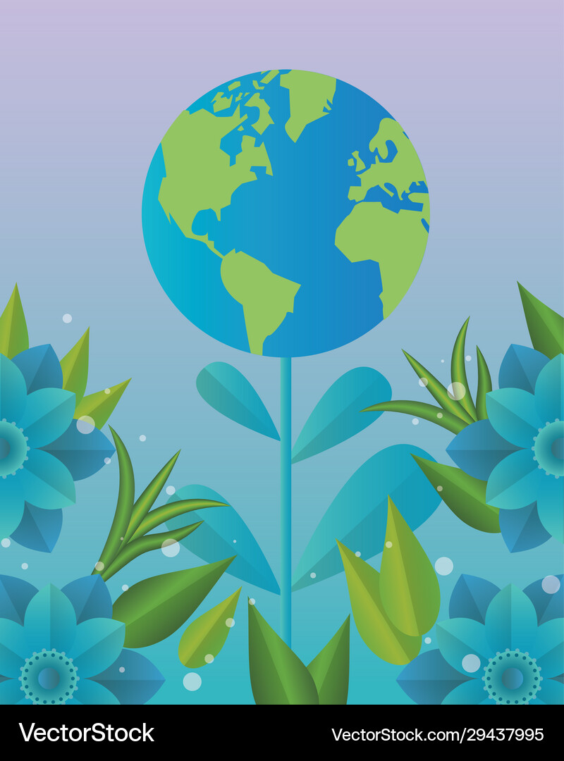 World planet earth with leafs plant Royalty Free Vector