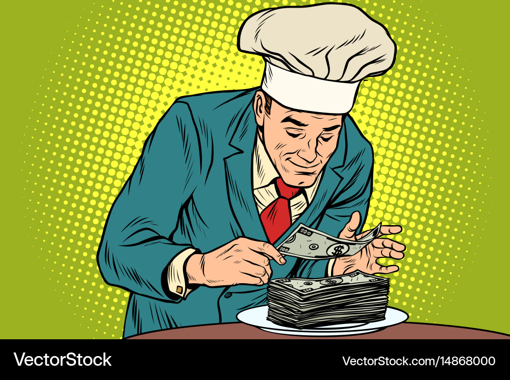 Businessman chef and the final banknote Royalty Free Vector