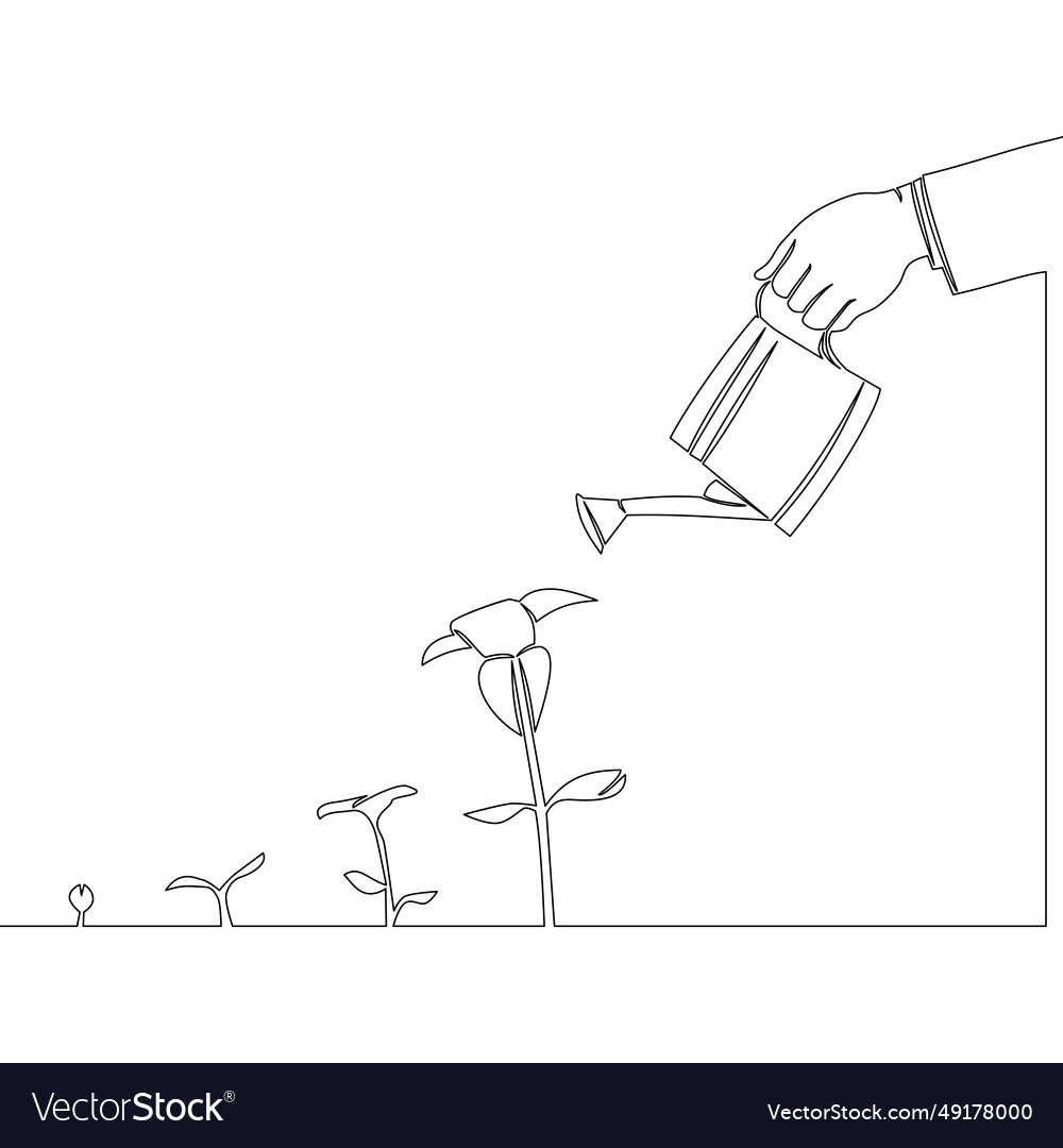 Continuous line drawing watering plants growth Vector Image Continuous line drawing watering plants growth Vector Image