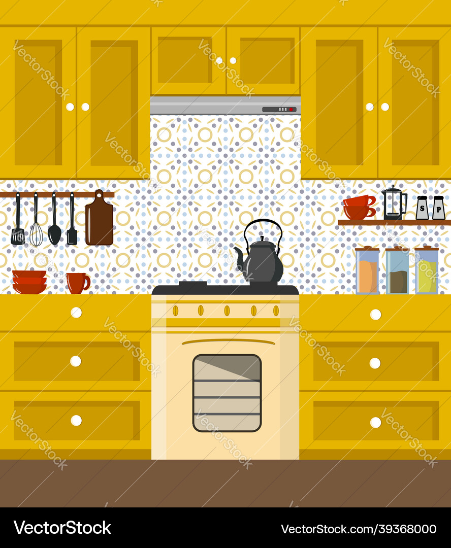 Interior of the kitchen is yellow kitchen Vector Image