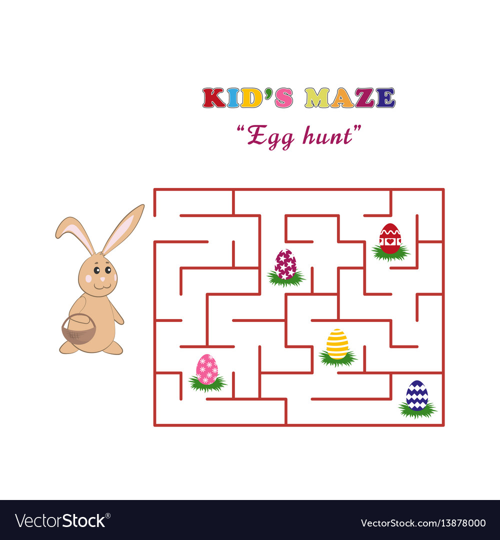 Kids maze egg hunt with a cute easter rabbit Vector Image