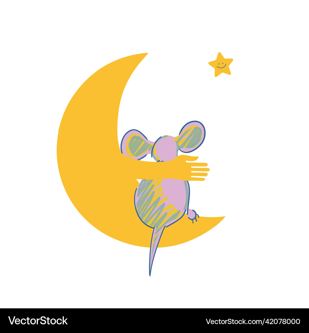 Little mouse on the moon cute Royalty Free Vector Image