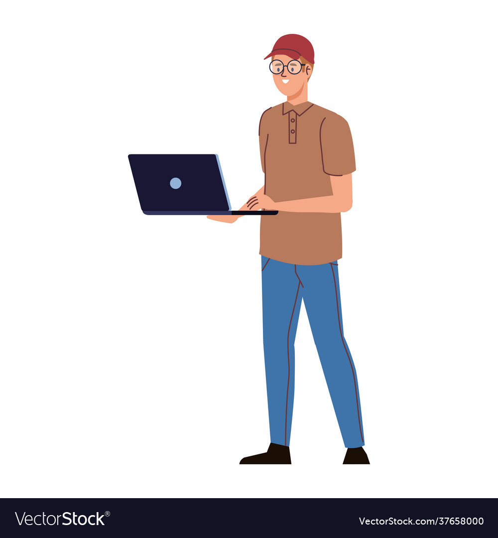Man using laptop Royalty Free Vector Image - VectorStock