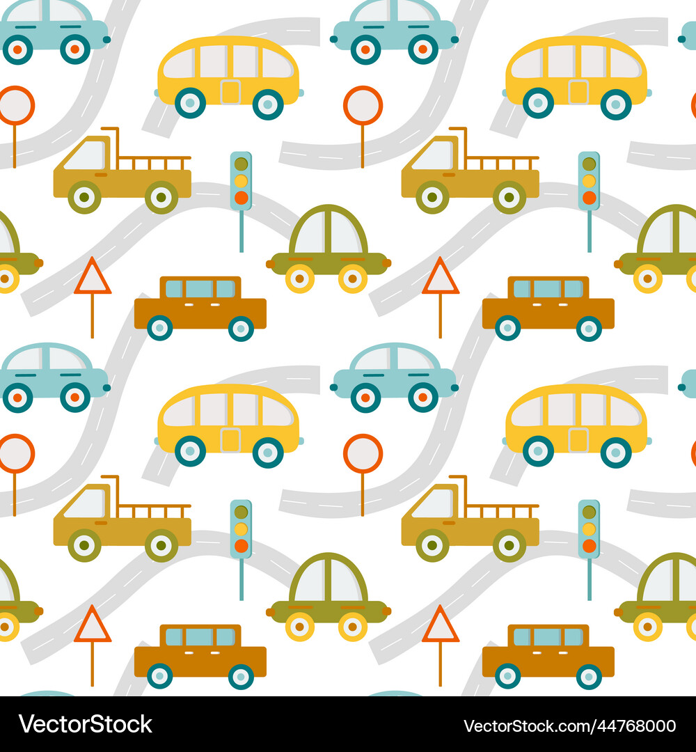 Seamless childish pattern with cars texture fabric