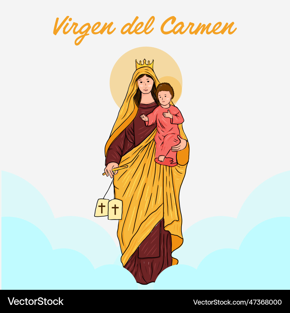 Virgen del carmen hand drawn Royalty Free Vector Image