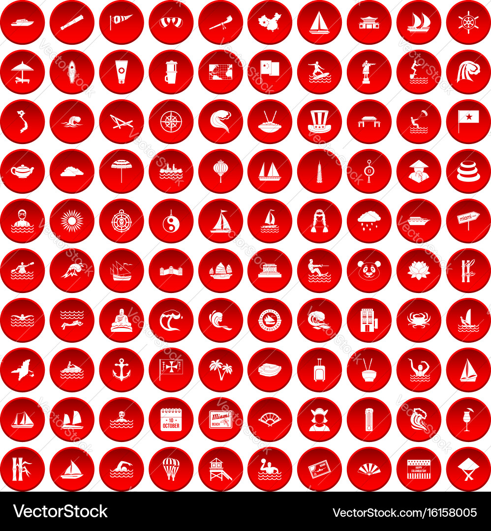 100 sailing vessel icons set red Royalty Free Vector Image