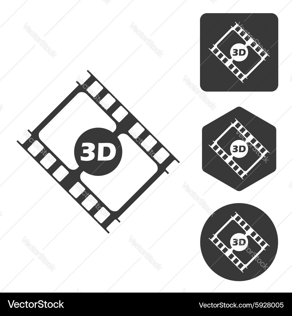 3d movie icon set monochrome Royalty Free Vector Image