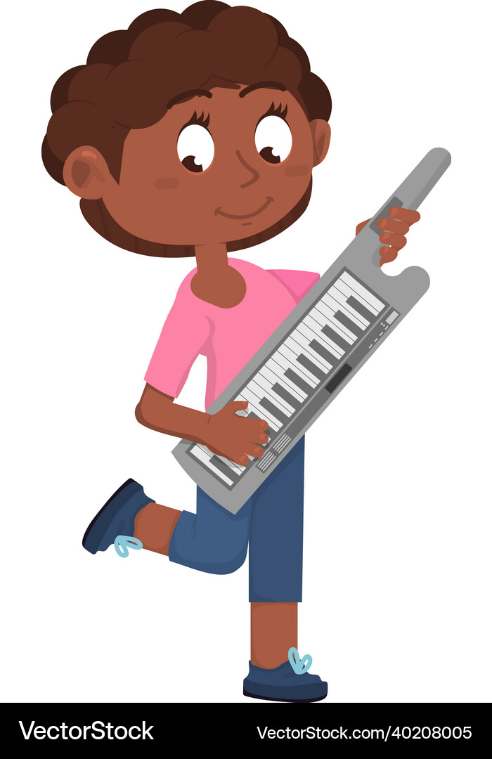 Band player with keytar young boy playing music Vector Image