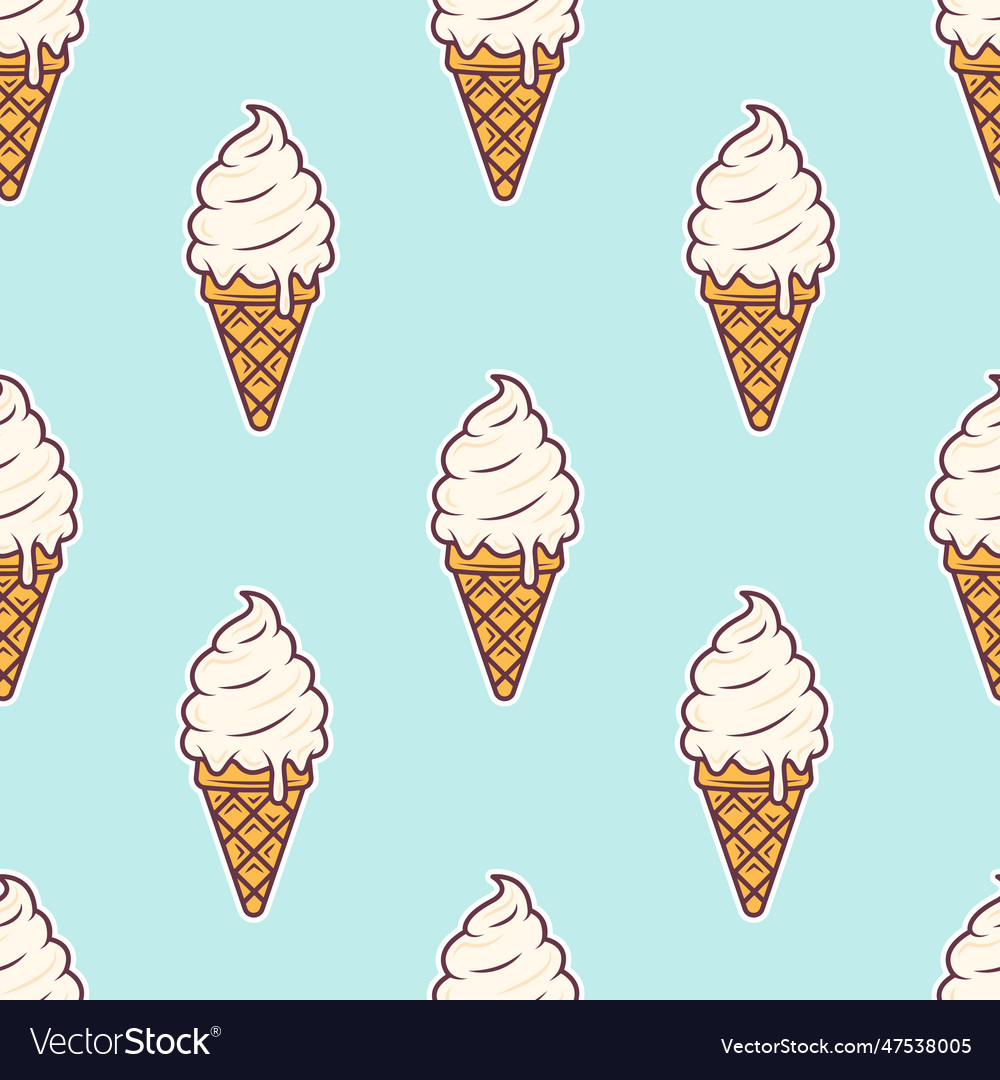 Creamy Ice Cream Cone Seamless Pattern Cartoon Vector Image