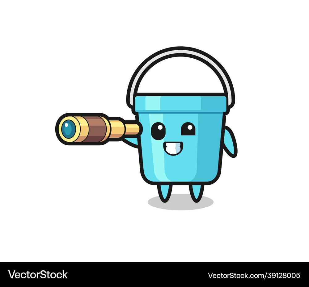 Cute plastic bucket character is holding an old Vector Image