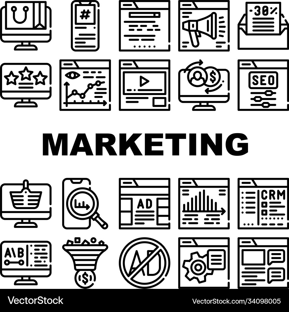 Digital marketing collection icons set Royalty Free Vector