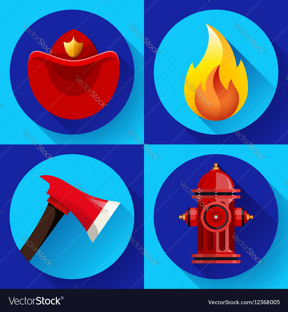 Firefighter icons elements set Royalty Free Vector Image