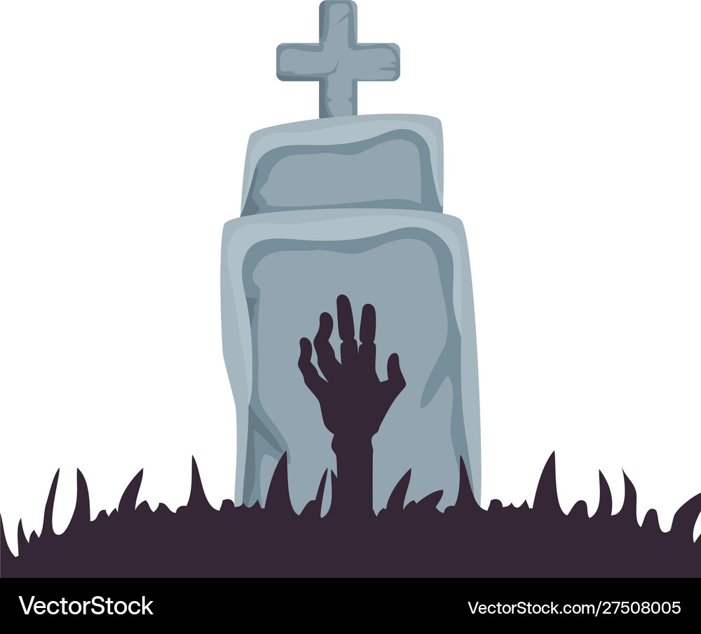 Halloween tomb with hand zombie Royalty Free Vector Image