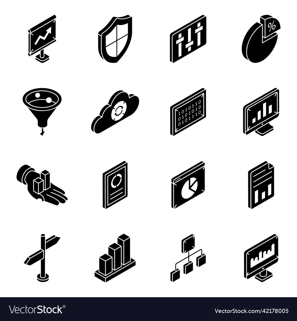 Pack of business data isometric icons Royalty Free Vector