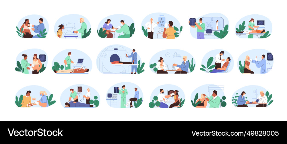 Patients and doctors set medical examination Vector Image