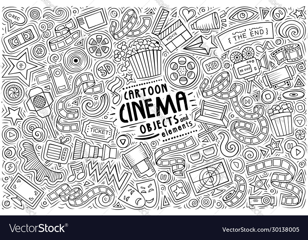 Set cinema theme items objects Royalty Free Vector Image