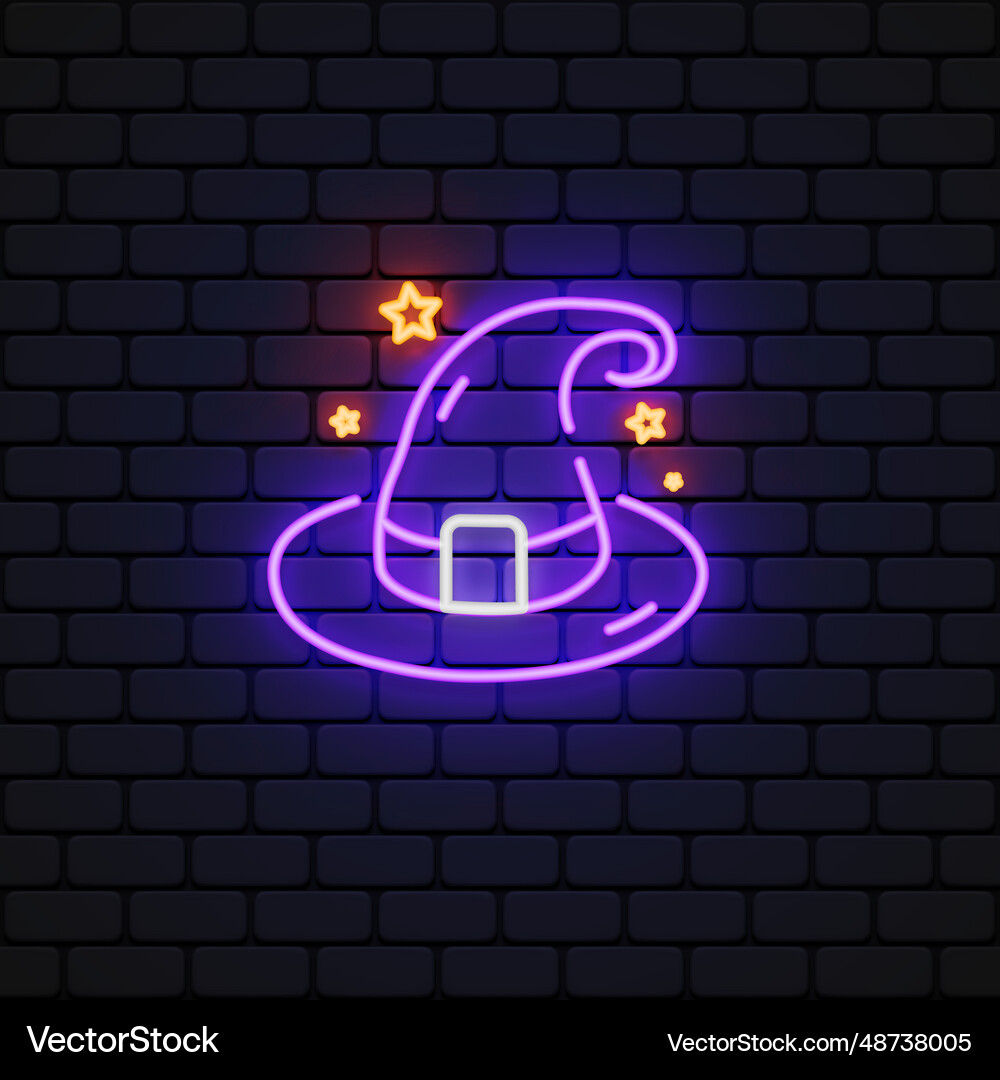 Witch hat neon in fantasy style on light Vector Image