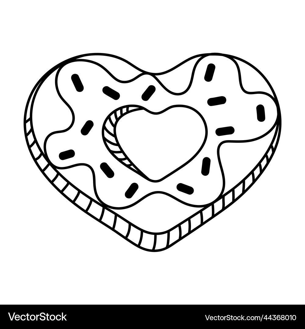 Heart shaped donut in doodle style Royalty Free Vector Image