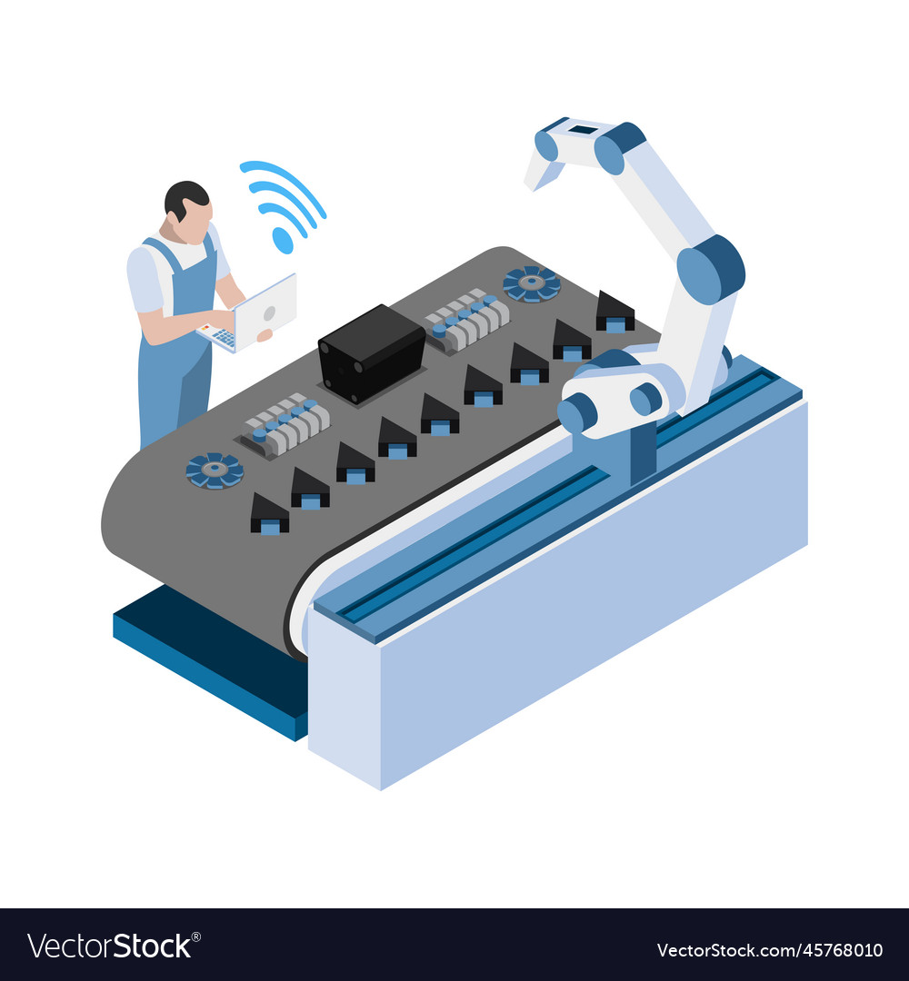 Robotic assembly operator composition Royalty Free Vector