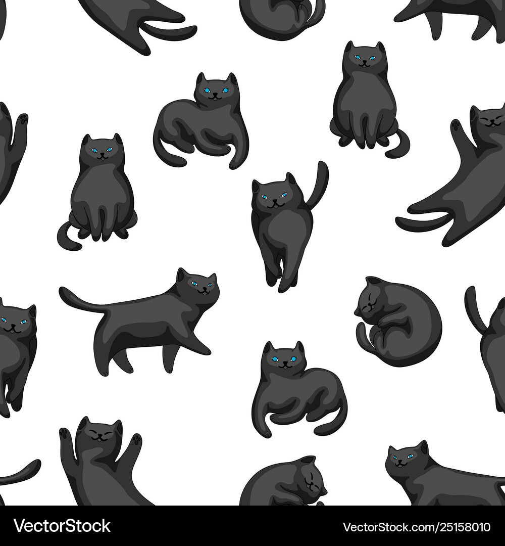 Seamless pattern with cartoon black cats Vector Image