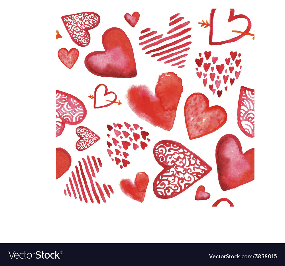 Hand drawn painted watercolor red hearts Vector Image